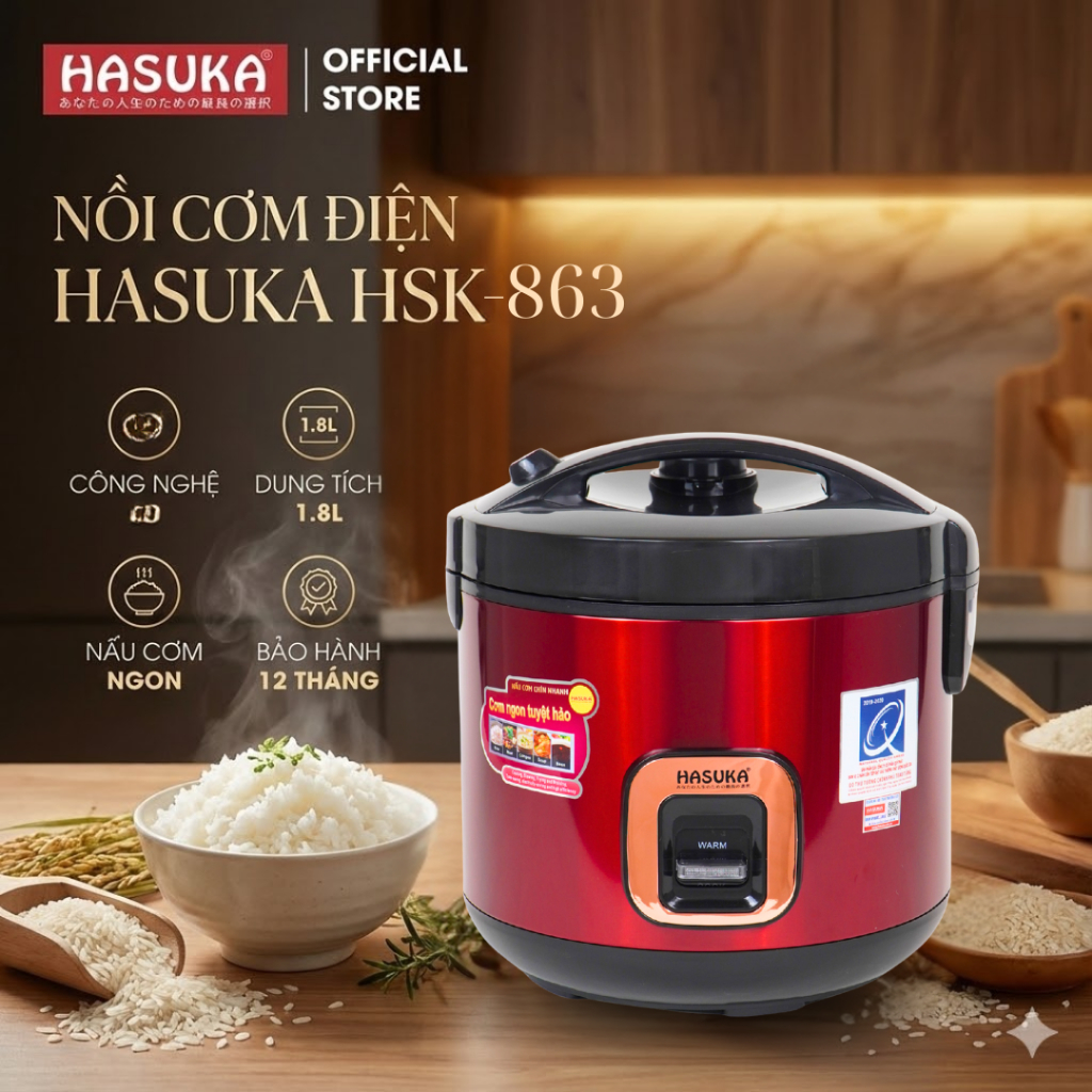 Nồi cơm điện HASUKA HSK-863 chống dính ceramic, nồi cơm đa năng 3.2L ...