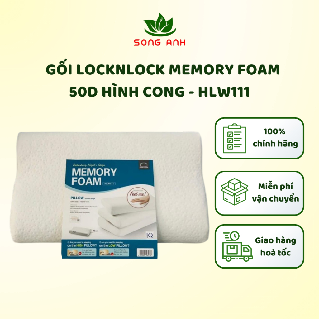Gối Memory Foam 50D LocknLock HLW111 hình cong kích thước 50*30*10cm ...