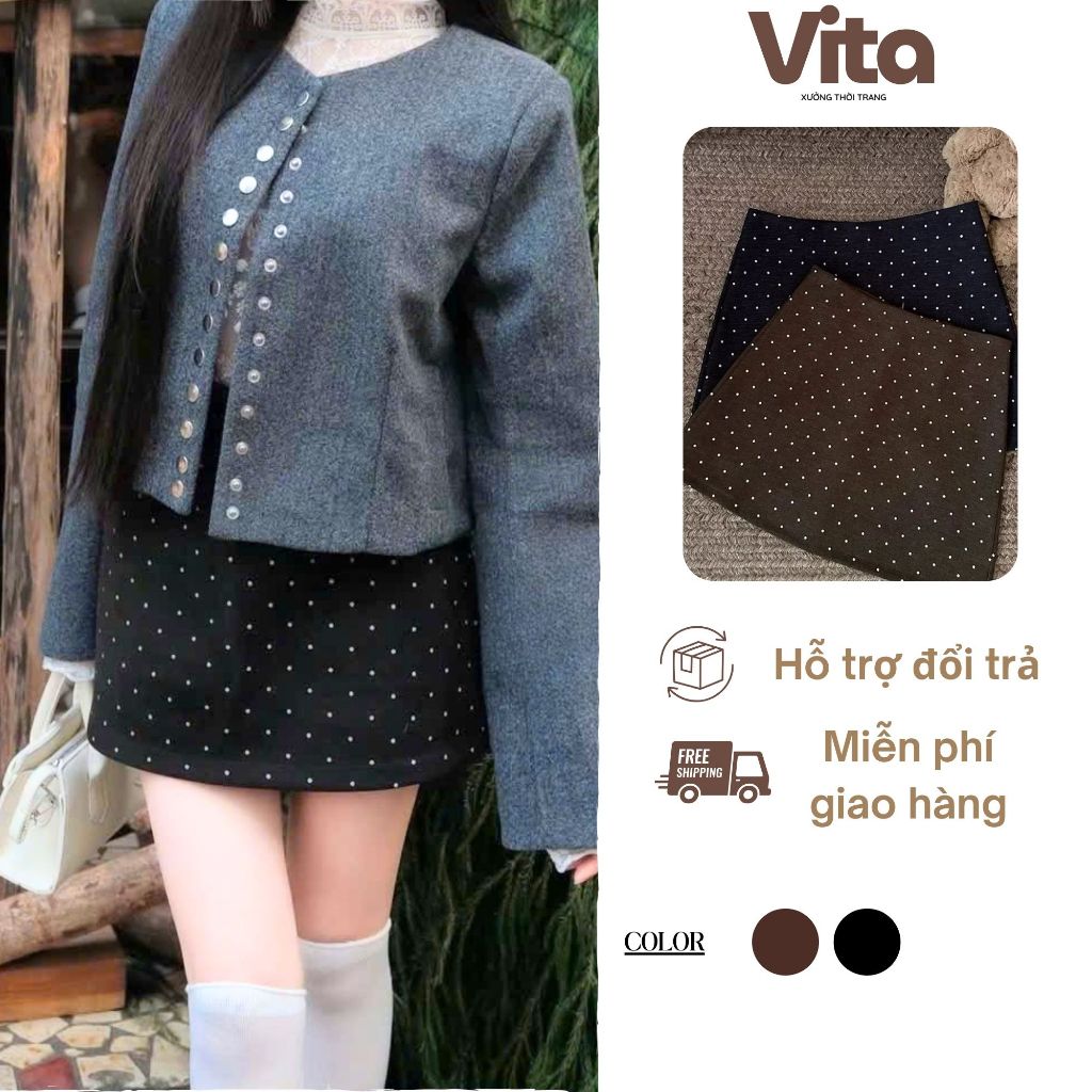 Chân váy chữ A chấm bi chân váy ngắn da lộn phong cách hàn quốc ...