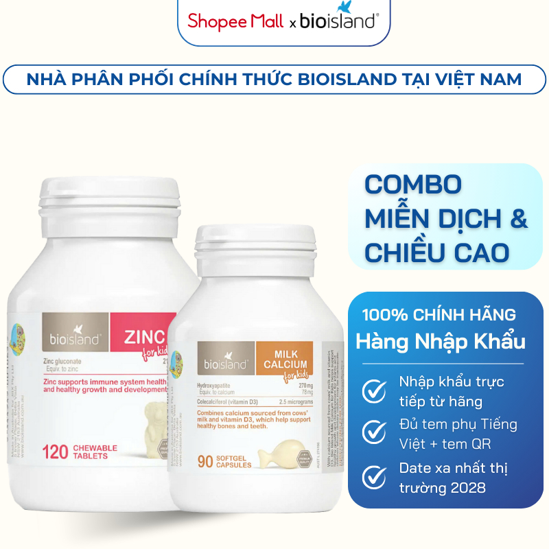 [COMBO MIỄN DỊCH & CHIỀU CAO] Viên Uống Bổ Sung Kẽm ZinC Bioisland Và ...