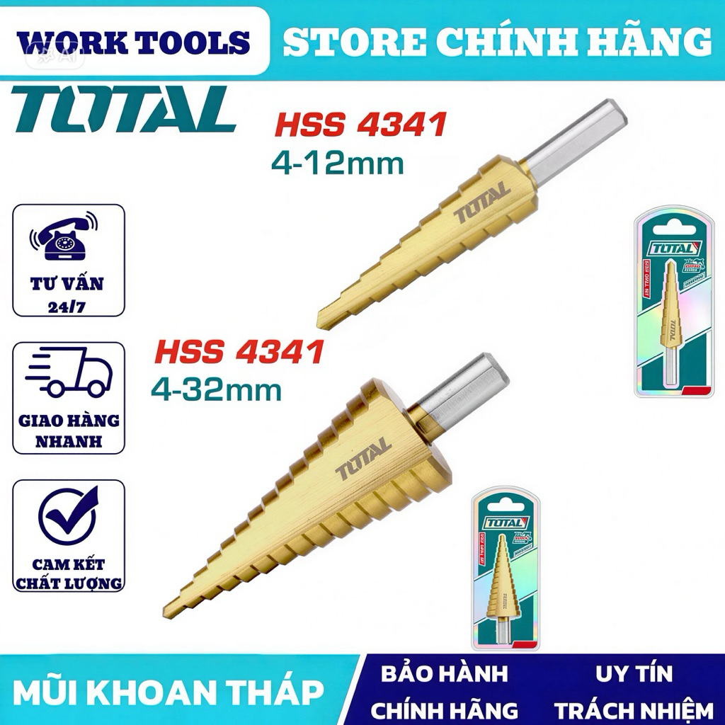 TOTAL Mũi khoan tháp 4 - 12mm , 4 - 32mm TAC41201 / TAC43201 | Shopee ...