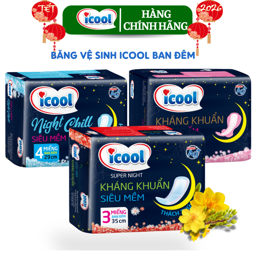 Băng Vệ Sinh ICOOL Night, BVS Ban Đêm 29cm Và Ban Đêm 35cm(Combo 6 Gói ...
