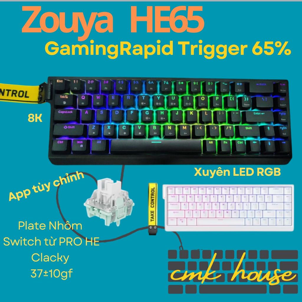 (sẵnn) Bàn Phím Cơ Gaming Rapid Trigger Zouya HE 65 - 8K Hz - Switch ...