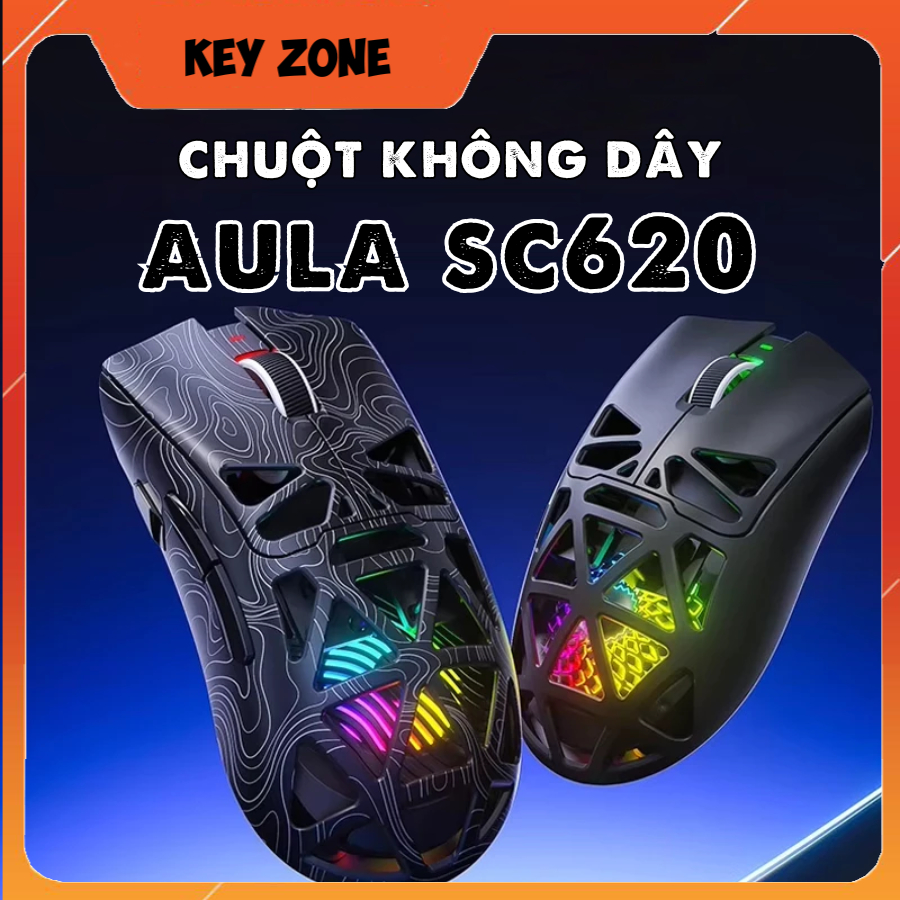 Chuột gaming không dây Aula SC620 - 3 mode - 12000dpi - led rgb - có ...
