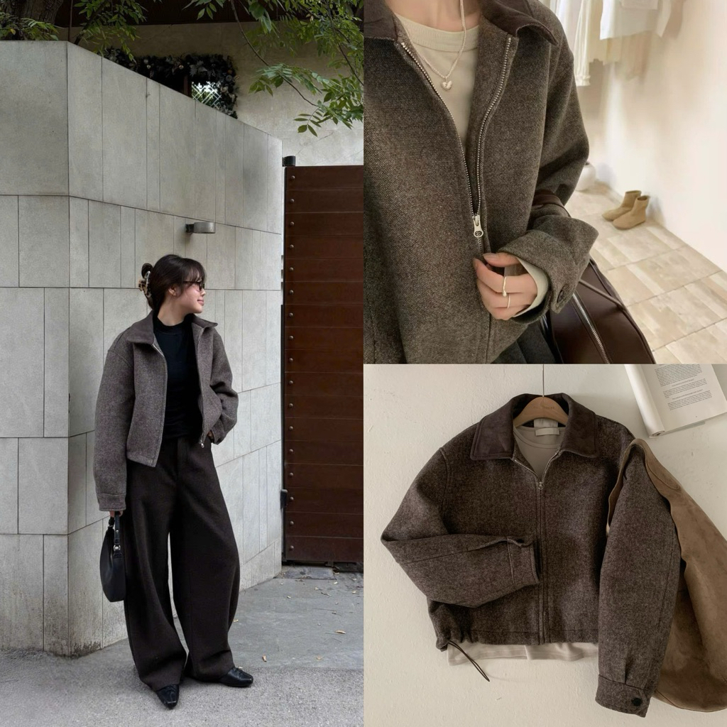 NUTCLOSET - Áo khoác dạ kéo khoá 3626_A2526 | Shopee Việt Nam