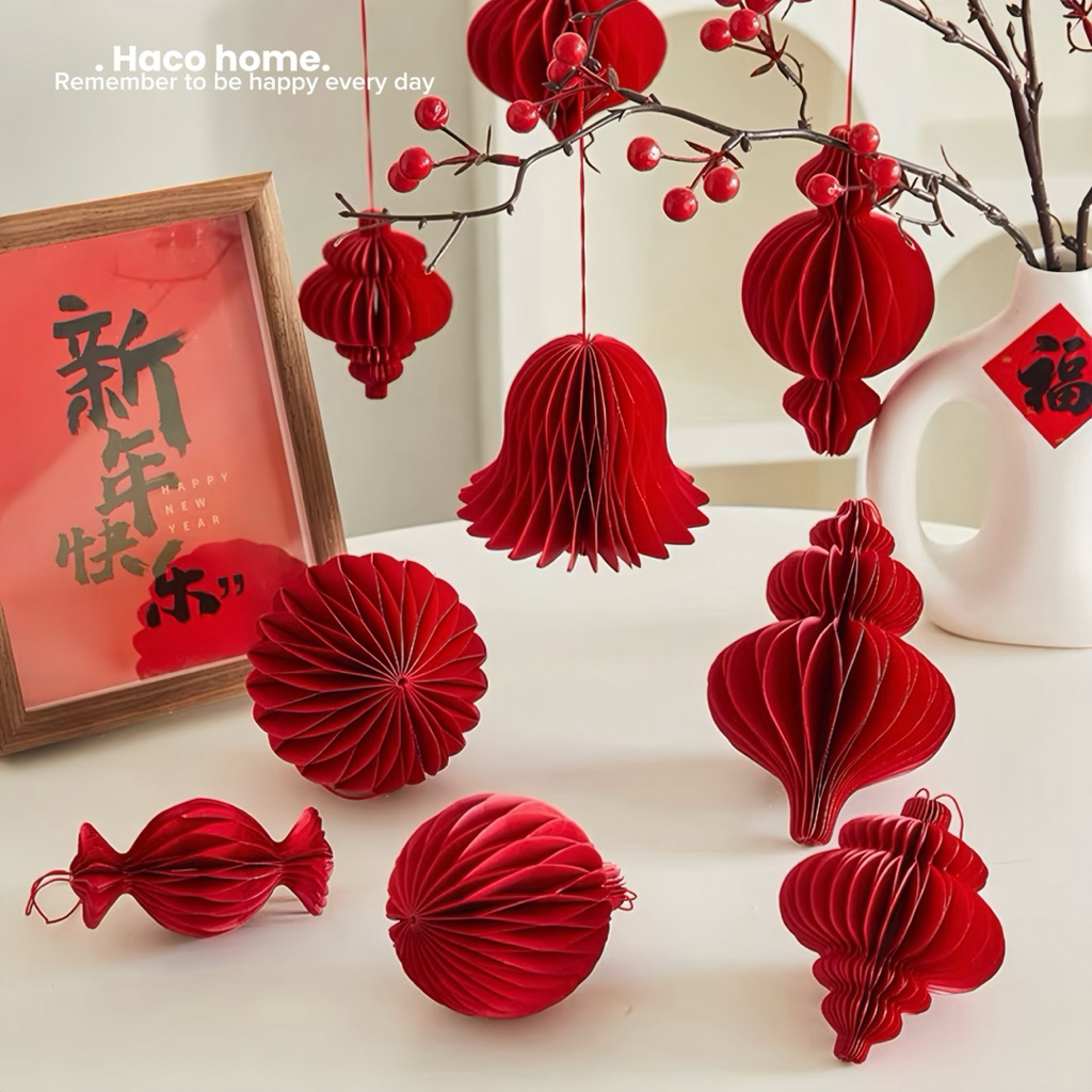 Đèn Lồng Treo Cây Decor Trang Trí Tết, Combo 10 Quả Cầu Giấy Đỏ Origami ...