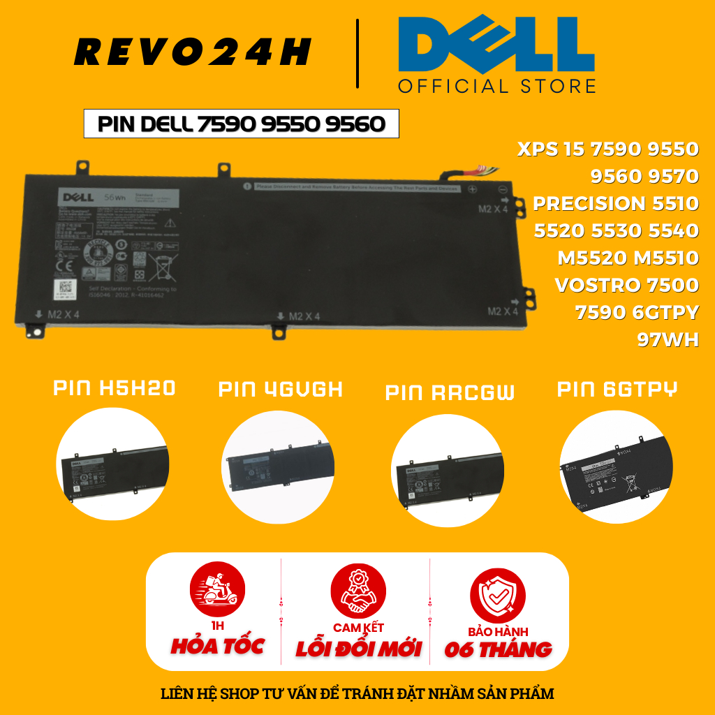 Pin Dùng Cho Dell XPS 15 7590 9550 9560 9570 Precision 5510 5520 5530 ...
