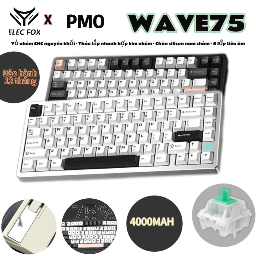 PMO WAVE75 QMK bàn phím cơ nhôm CNC kết nối 3 chế độBảo hành mới chính ...