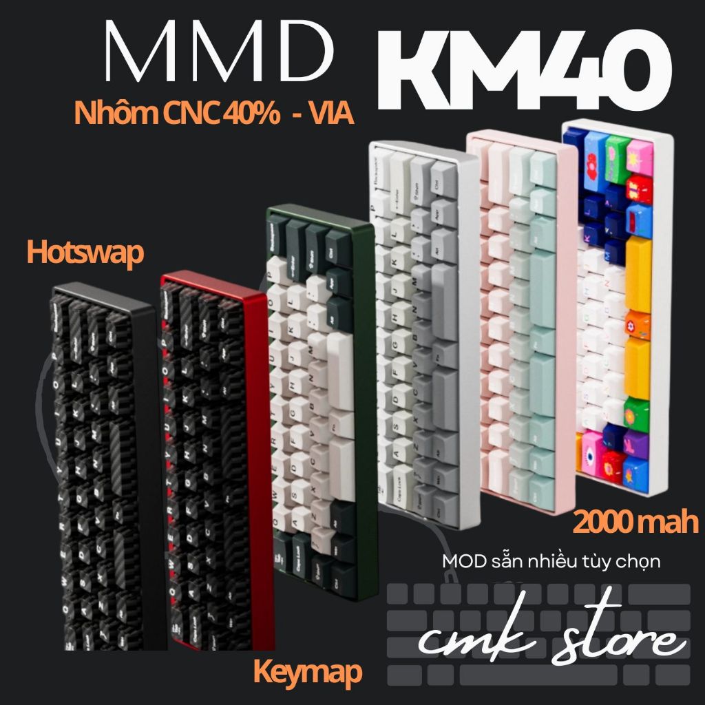 (sẵn tùy màu) Bàn Phím Cơ 40% Nhôm CNC MMD KM40 - Nhỏ Gọn 3 Mode - QMK ...