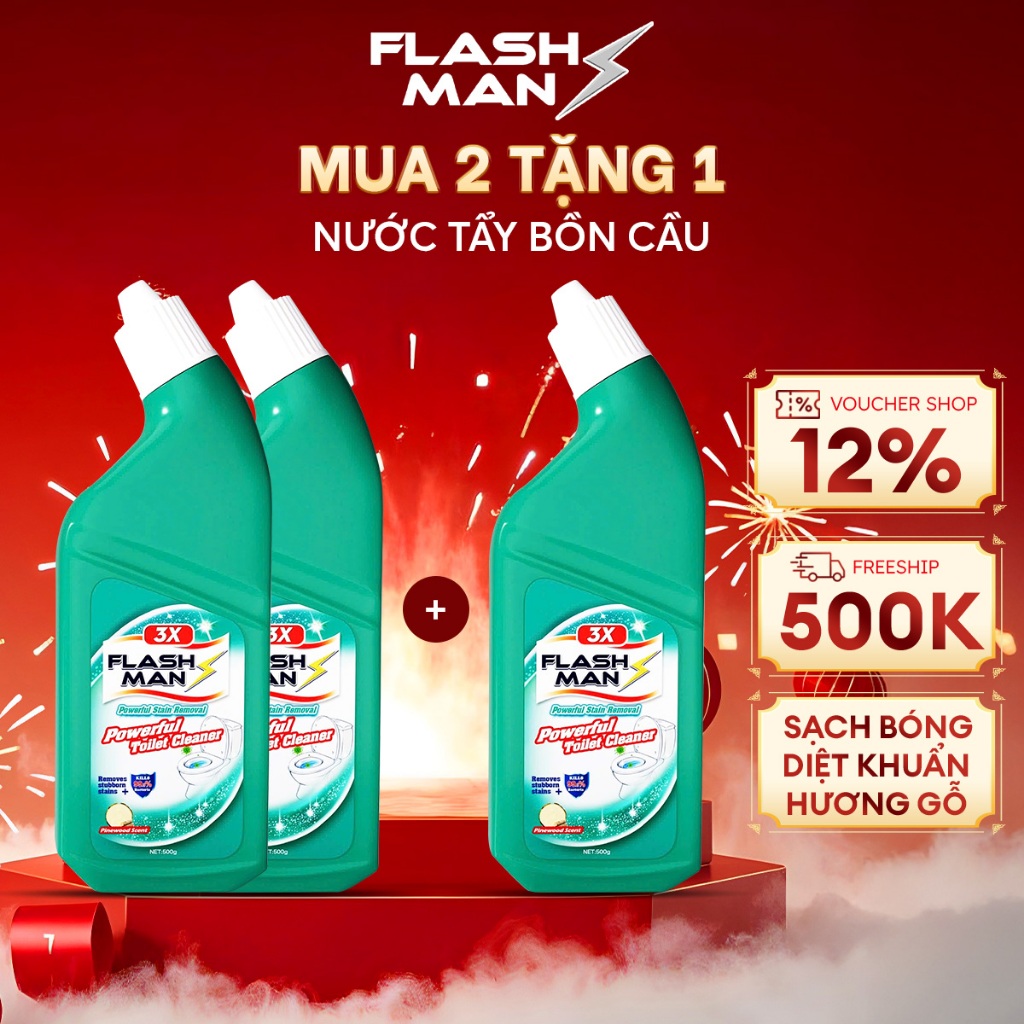 [ LIVE MUA 2 TẶNG 1] Nước Tẩy Bồn Cầu Flashman Diệt Khuẩn 99.9% 500g ...