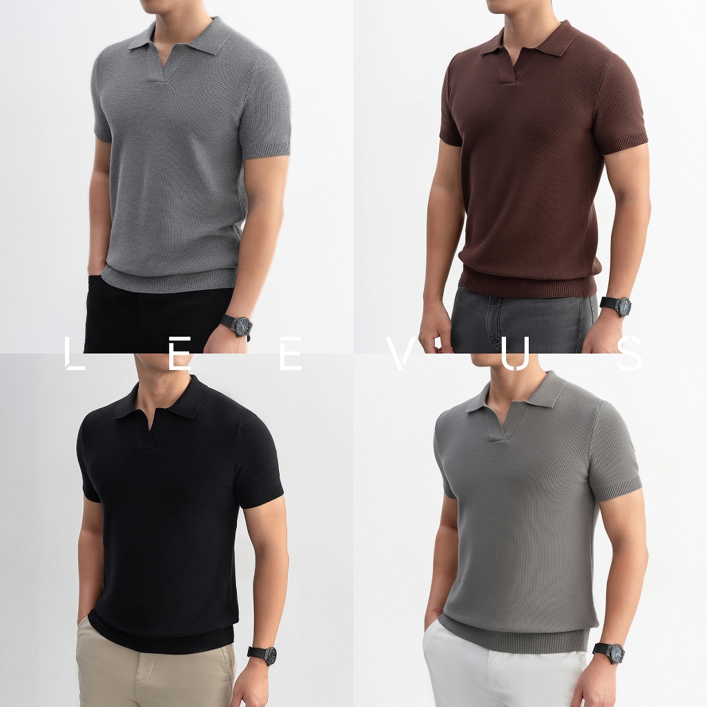 [TẶNG HỘP CHO ĐƠN TỪ 499K] Áo polo LEN DỆT KIM nam V-neck Knit vải dệt ...