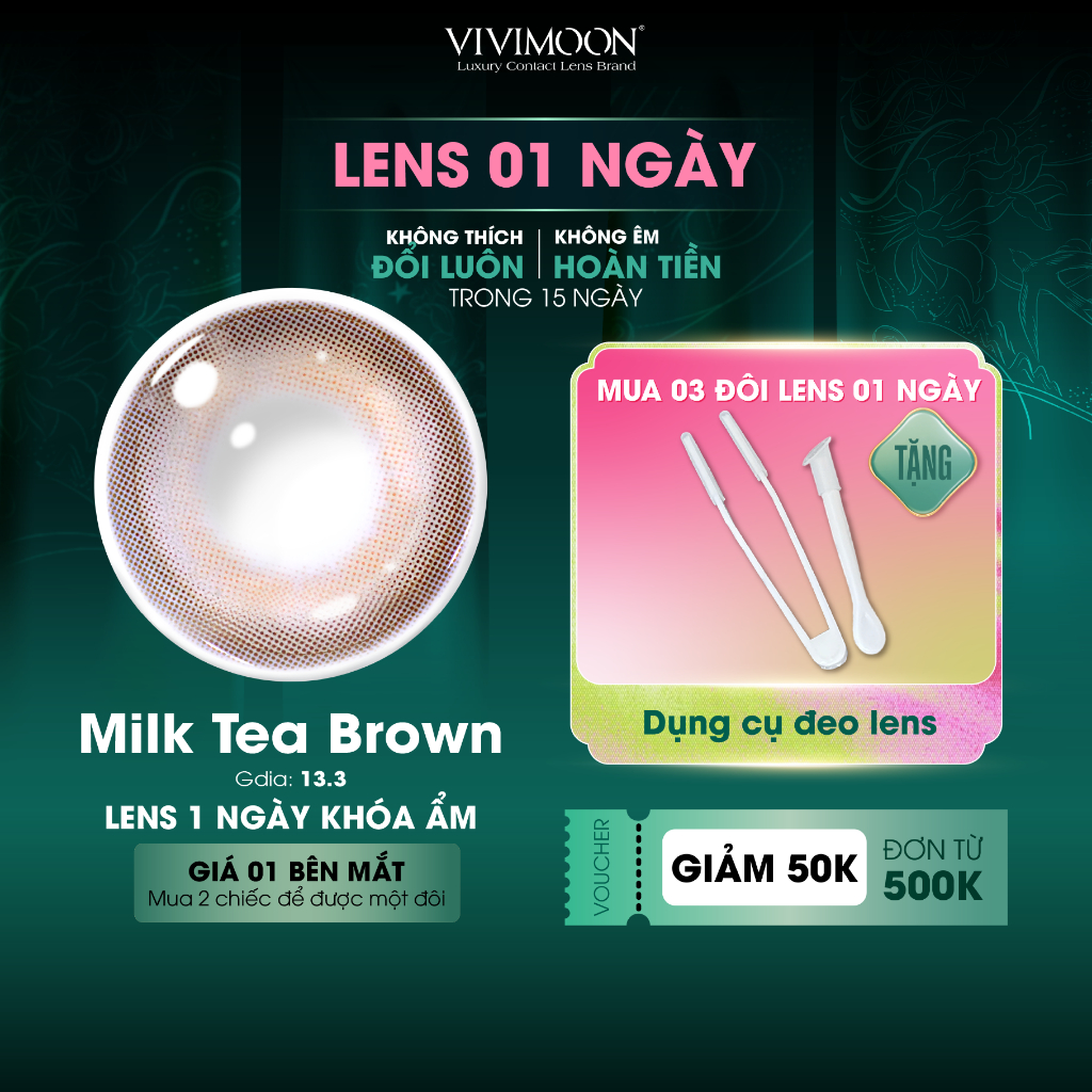 VIVIMOON lens cận 1 ngày màu nâu trà sữa tự nhiên Milk Tea Brown độ cận ...