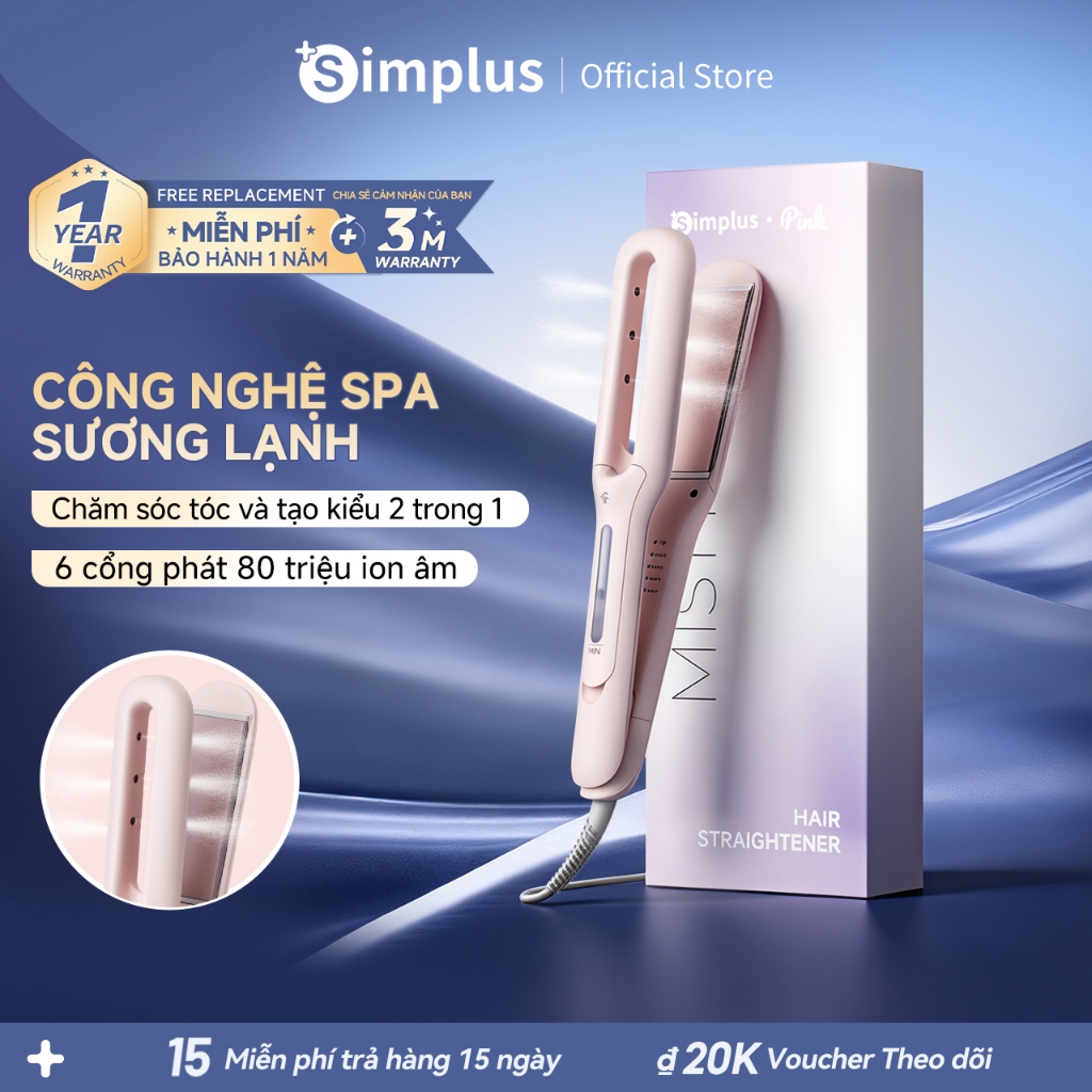 Simplus Máy duỗi tóc Cold Mist với 80 triệu ion âm bảo vệ tóc làm nóng ...