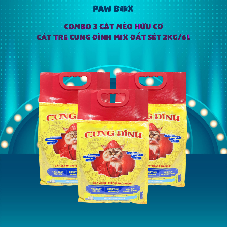 [COMBO 3] Cát vệ sinh cho mèo Cung Đình cát tre mix đất sét tan trong ...