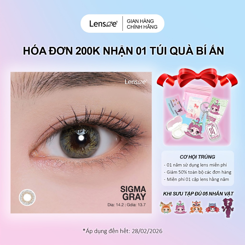 Lens xám tây chính hãng LENSEE Sigma Gray Dia 14.2mm giãn tròng nhẹ ...