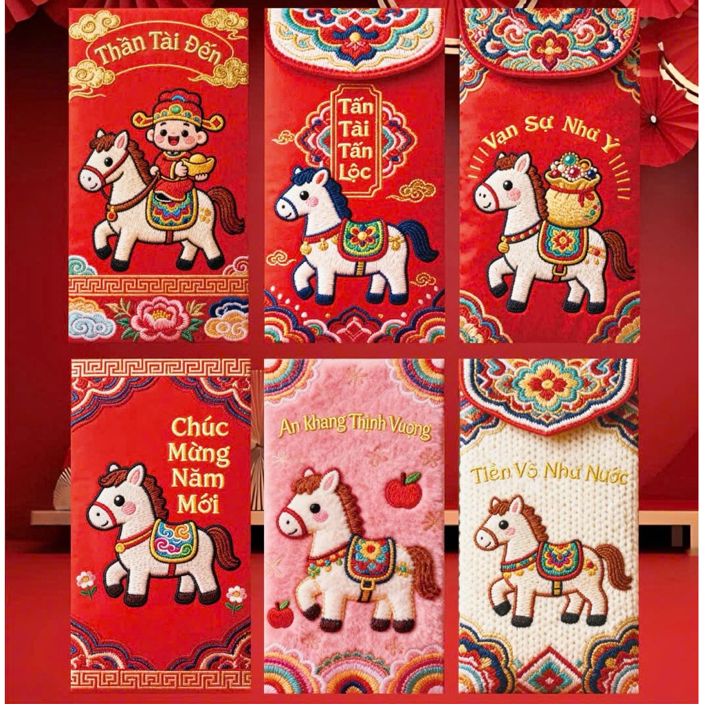 COMBO 10 Set 6 (6 bao/set) Lixi Ngựa In 3D Mẫu Mới Nhất Bính Ngọ 2026 ...