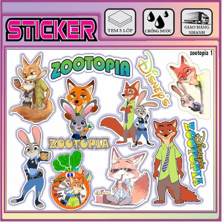 Sticker Zootopia Disney Tem Dán Hoạt Hình Judy Hopps Nick Wilde ...
