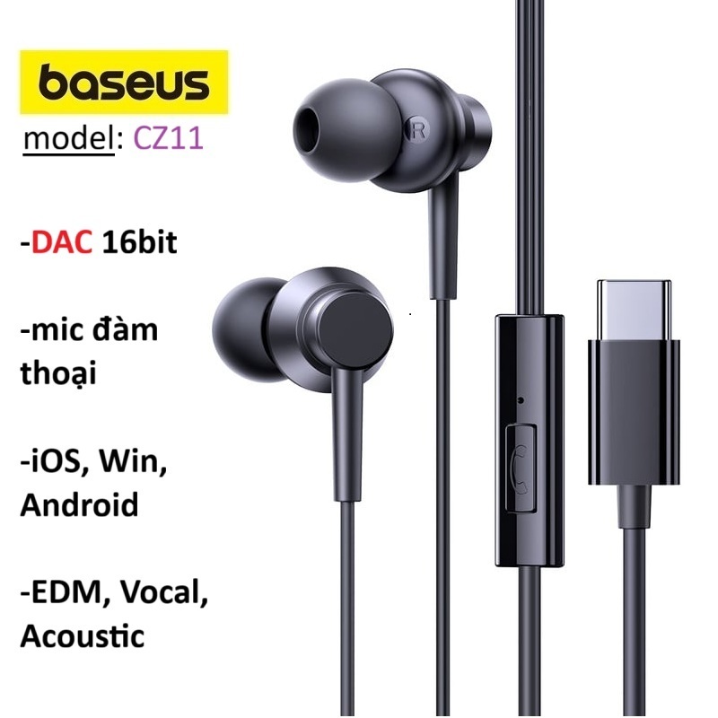 Tai nghe Type C Baseus Encok CZ11 DAC 16bit 48kHz, có mic -Bảo Hành 3 ...