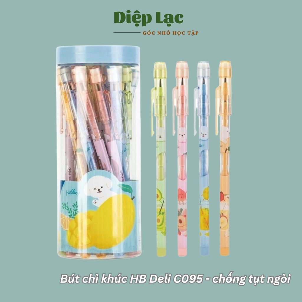 (20c) Chì khúc HB Deli HB CHỐNG TỤT NGÒI kèm đầu tẩy, nhiều màu CC095 ...
