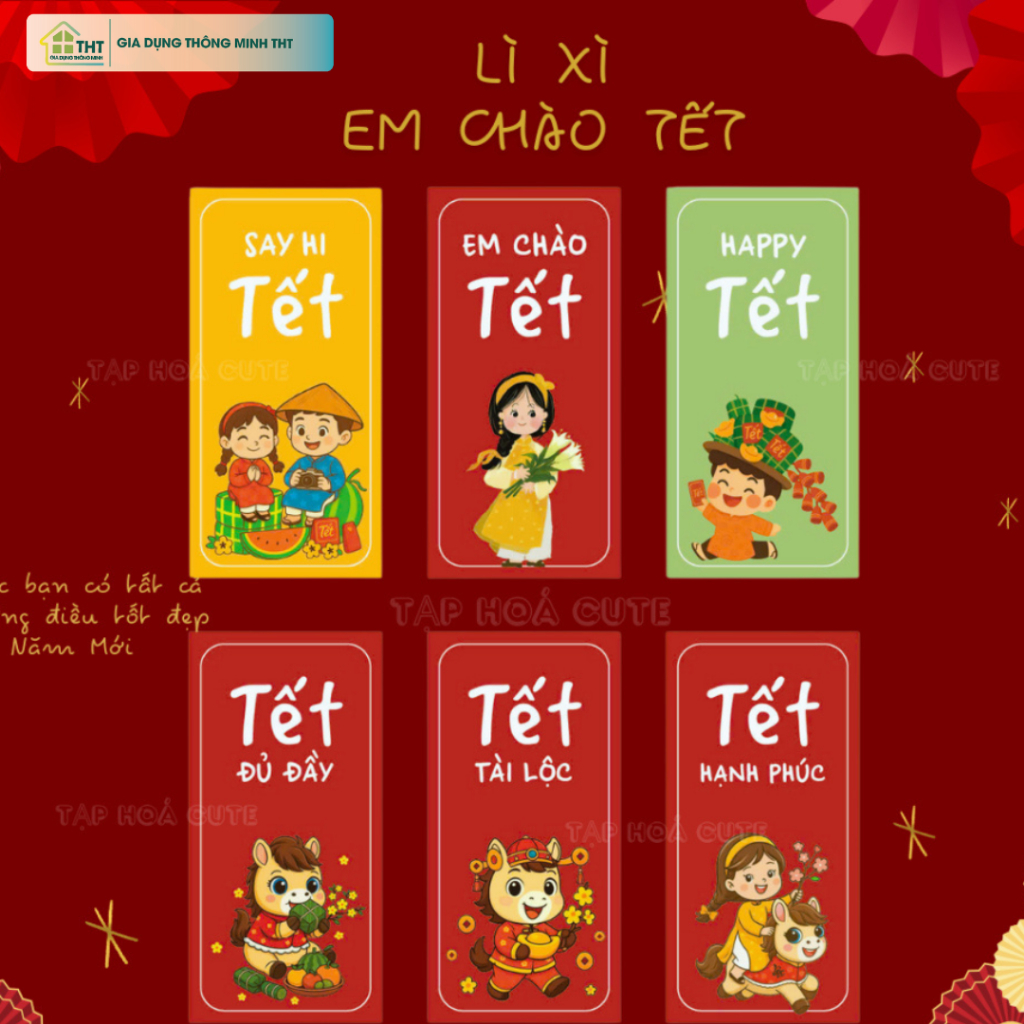 Combo Bao Lì Xì Tết 2026 – Bộ Em Chào Tết C150 – Bao lì xì Bính Ngọ ...