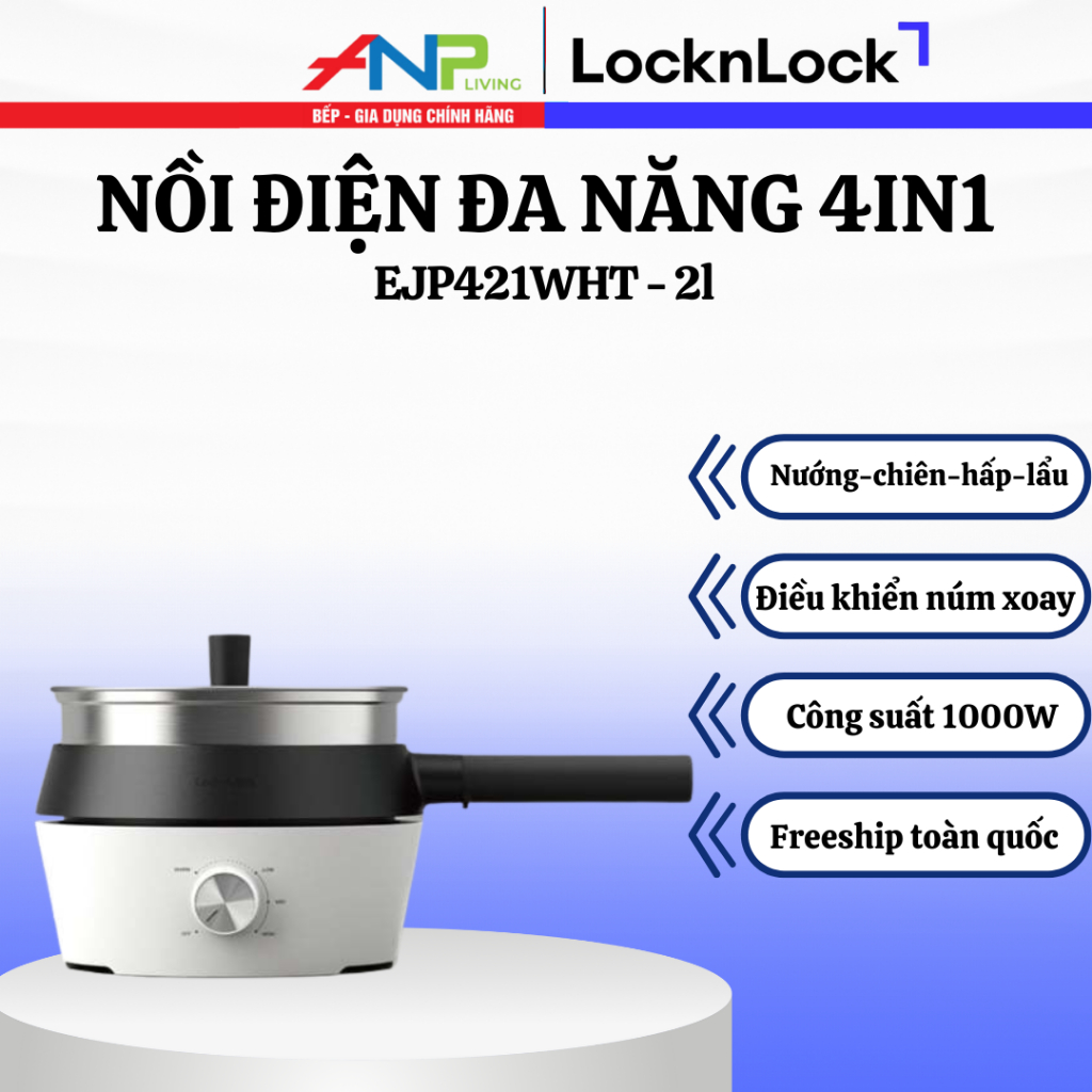 Nồi Điện Đa Năng 4 Trong 1 LocknLock EJP421WHT – 1000W, 2L, Màu Trắng ...