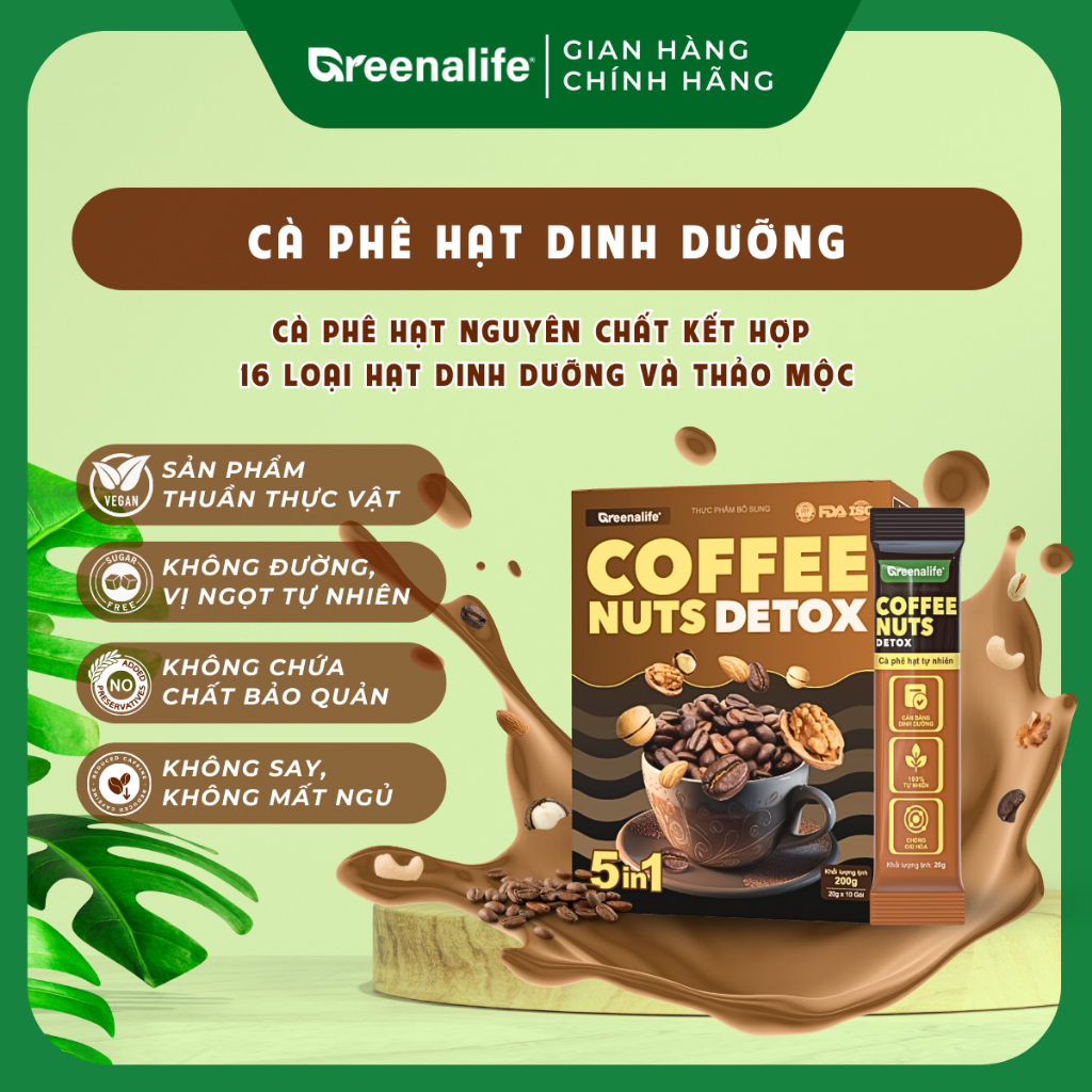 CÀ PHÊ HẠT DINH DƯỠNG THUẦN CHAY - Coffee Nuts Detox - Hộp giấy 10 gói ...