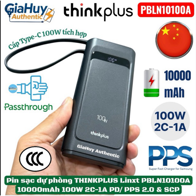 Pin sạc dự phòng THINKPLUS Linxt PBLN10100A 10000mAh 100W 2C-1A PD/ PPS ...