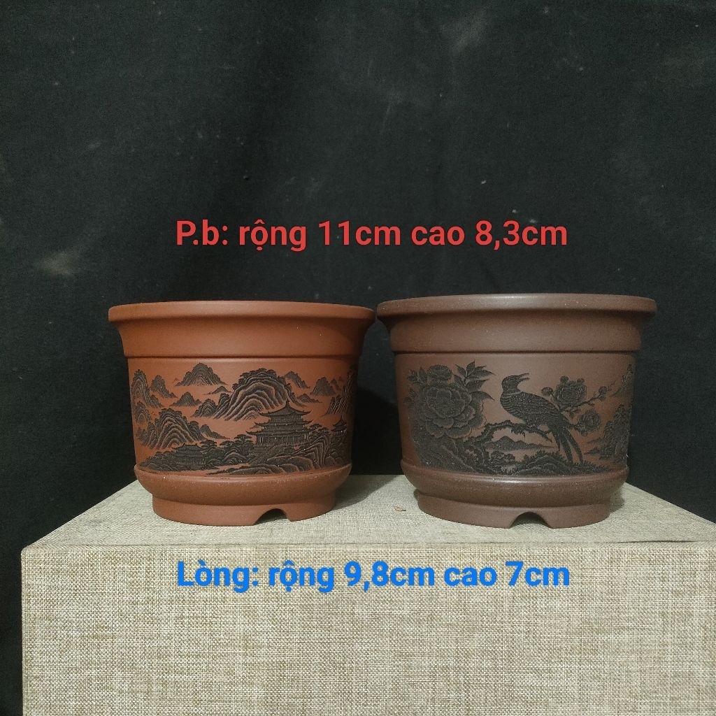 Bộ chậu tròn điêu khắc chìm; hoạ tiết phong cảnh sắc nét | Shopee Việt Nam