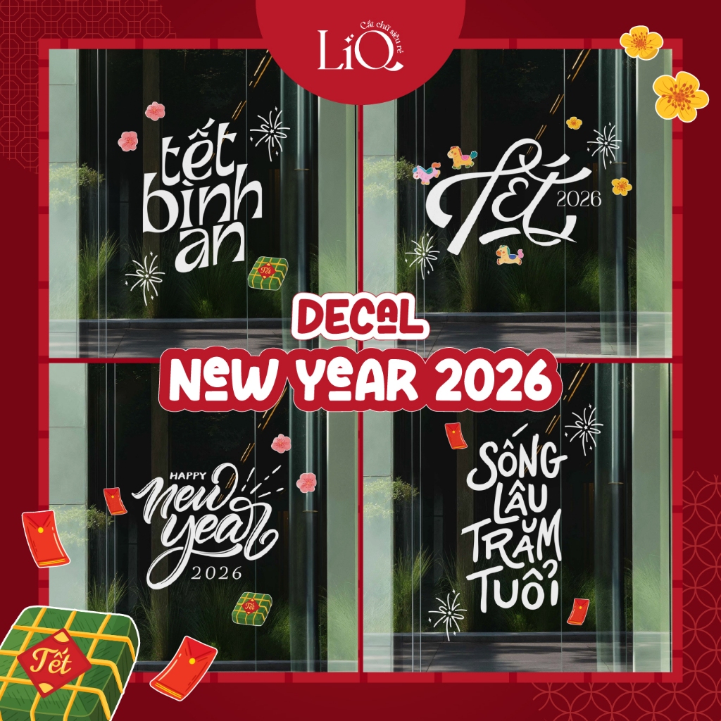 [03] Decal dán kính trang trí Tết - Decal 2026 - Decal Happy New Year ...