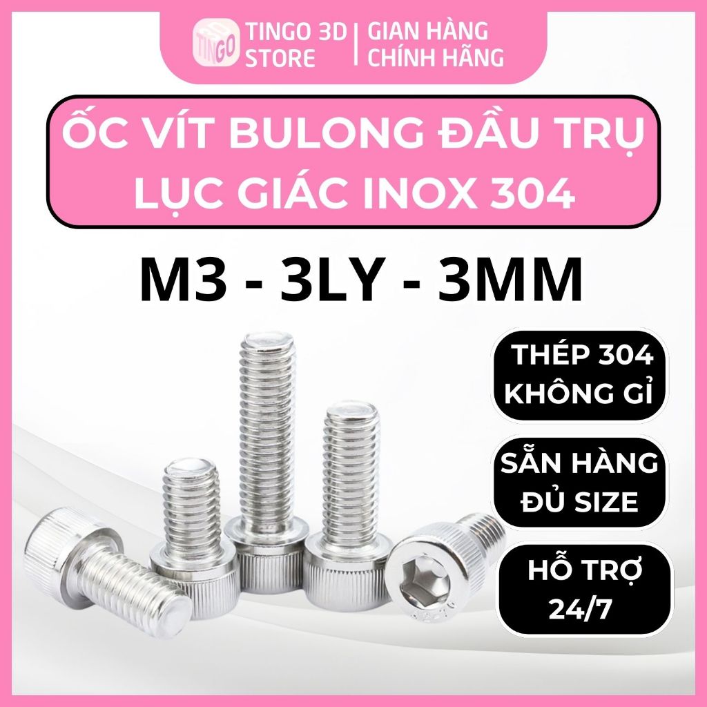 Set 5-10 Bulong lục giác Đầu Trụ Inox 304 M3, Ôc vít nhỏ đủ size không ...