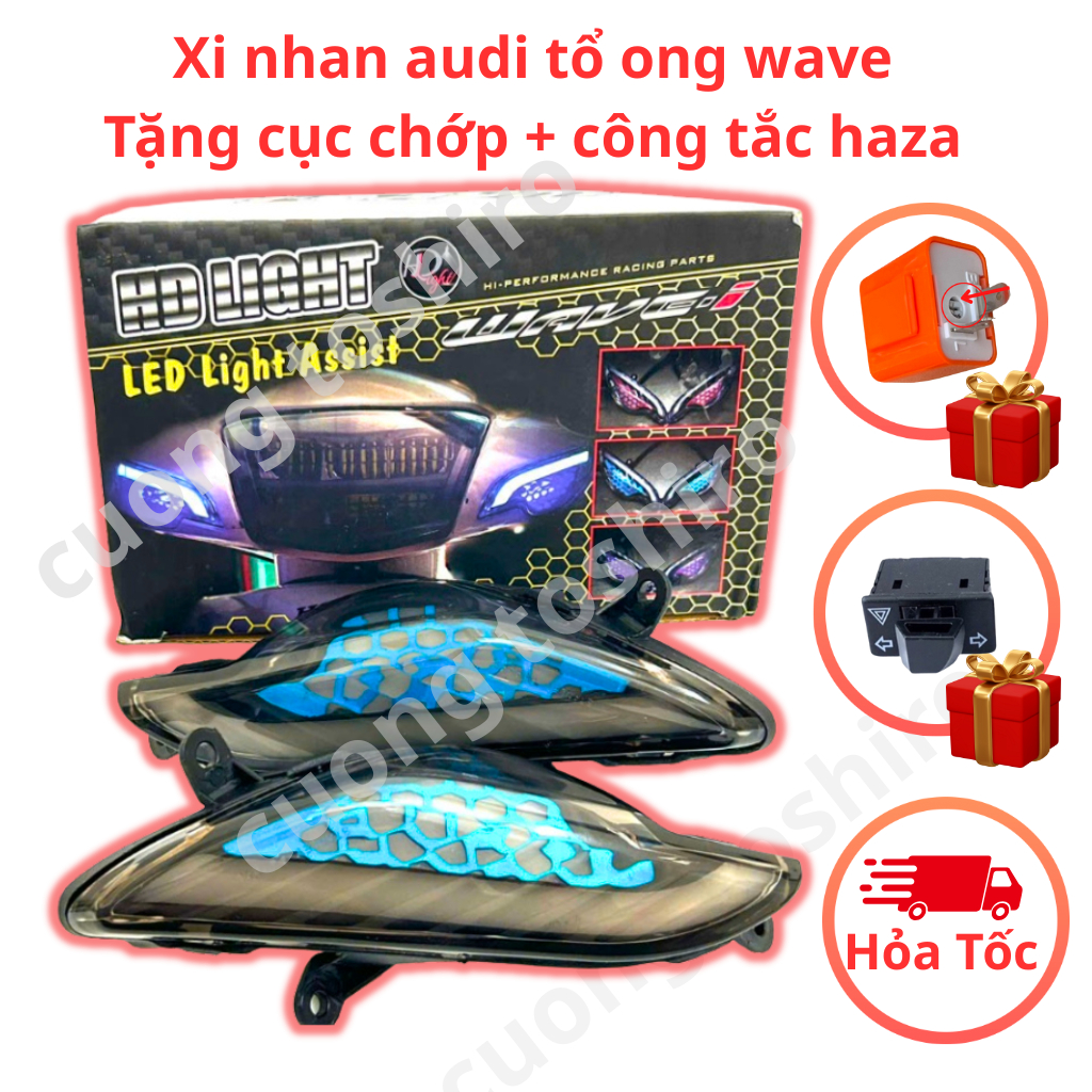 xi nhan led audi tổ ong demi xe wave lắp cho wave a 100, 110 wave s100 ...
