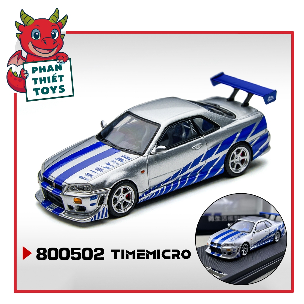 Mô hình xe Skyline GT-R R34 Silver-Blue tỉ lệ 1:64 Time Micro TM800502 ...