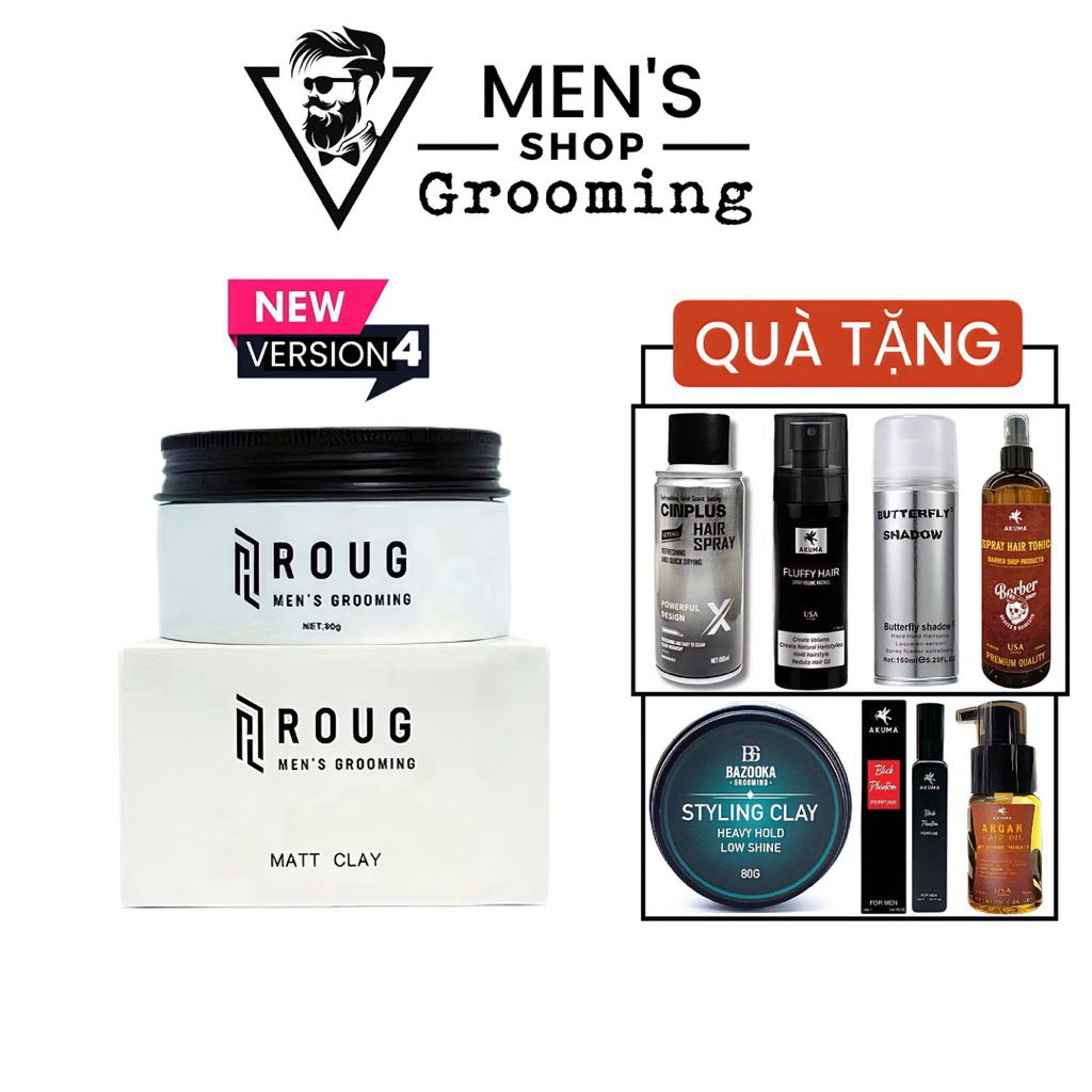 [MUA 1 TẶNG 2] Sáp vuốt tóc Roug trắng V4, Roug matt clay 90g giữ nếp ...