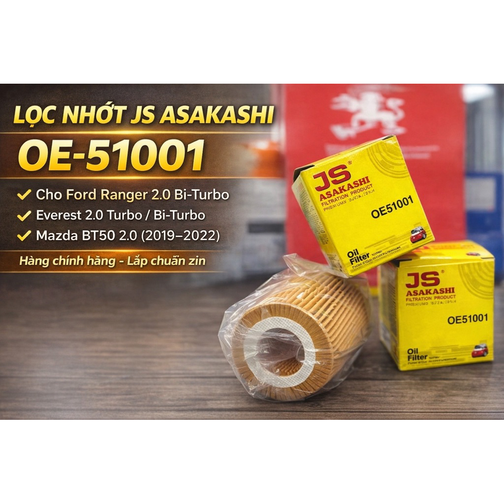 Lọc Nhớt JS Asakashi OE-51001 Cho Ford Ranger 2.0 Bi-Turbo, Everest 2.0 ...