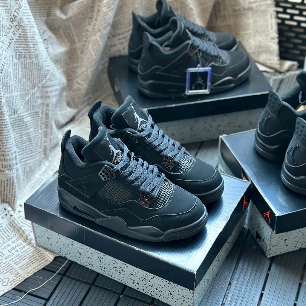 Giày Thể Thao Nike Air Jordan 4 Retro Black Cat – Sneaker JD4 Đen Full ...