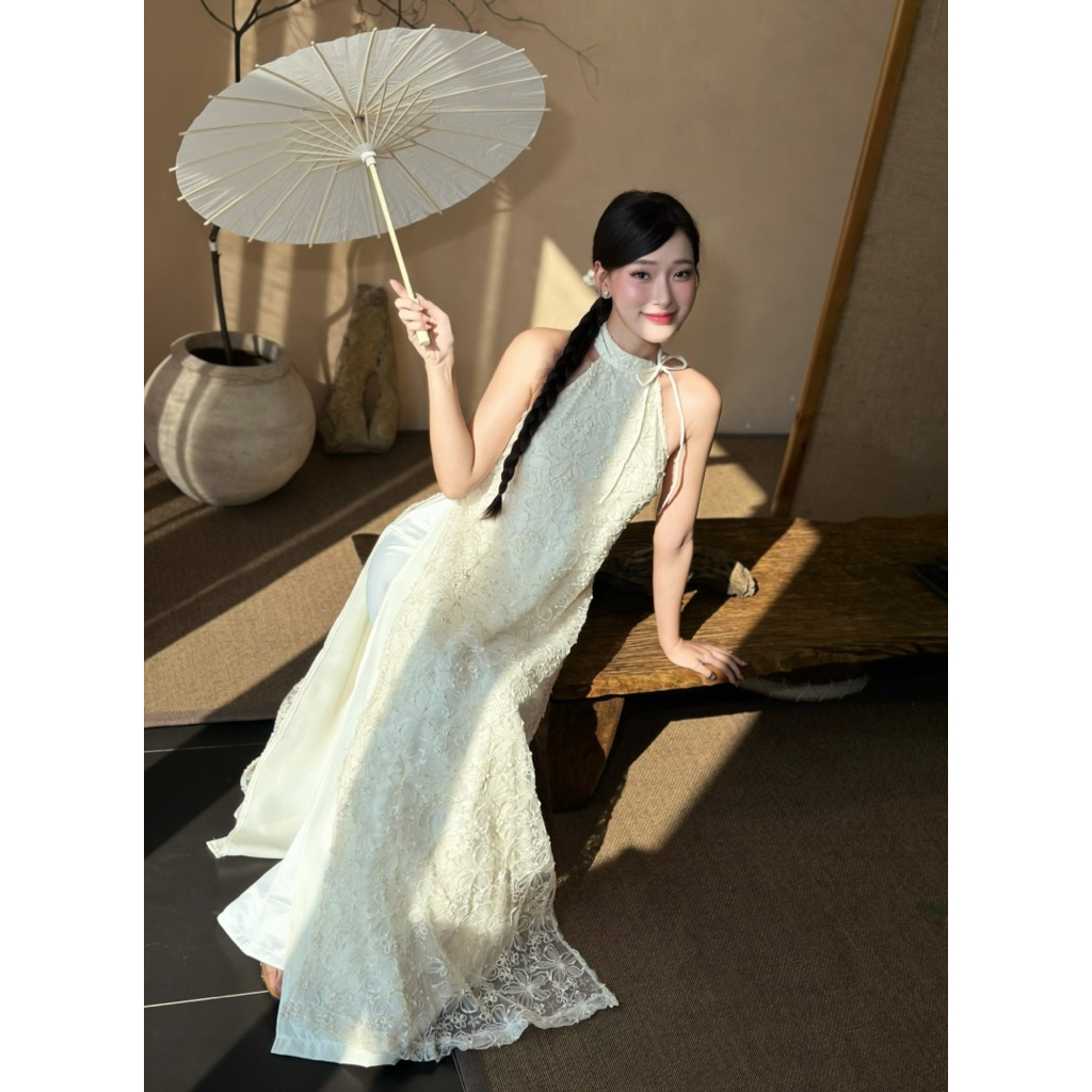 Áo Dài Kim Sa Cổ Yếm Dáng Suông (Không Kèm Quần) - Áo Dài Hạ Vũ ...