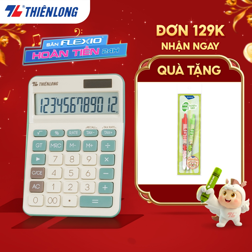 Máy tính văn phòng Thiên Long Flexio CAL-010|Chức năng tính thuế, sử dụng pin và năng lượng mặt ...
