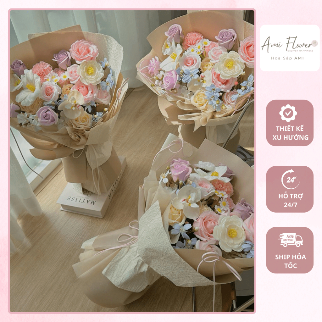[HOẢ TỐC HCM QUÀ TẶNG VALENTINE 14/2] Hoa sáp AMI FLOWER Hàn Quốc cao ...