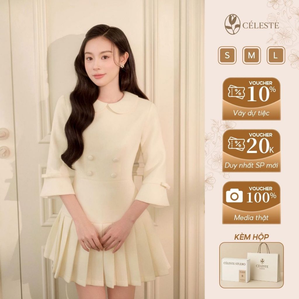 CÉLESTE - LINA DRESS Váy Tiểu Thư Dáng Ngắn Xoè Xếp Li Chất Dạ Ép Cao ...