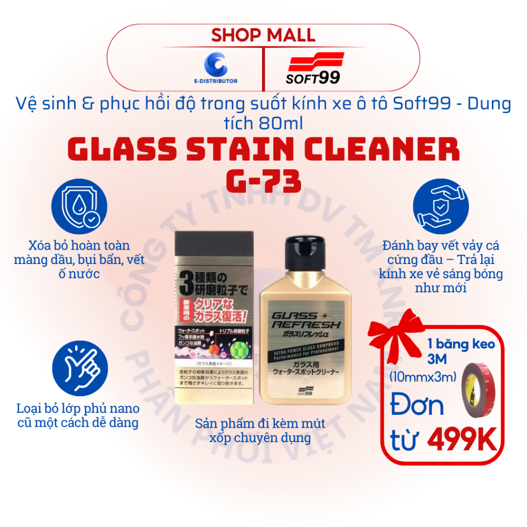 [HỎA TỐC] Vệ sinh & phục hồi độ trong suốt kính ô tô Soft99 Glass Stain ...