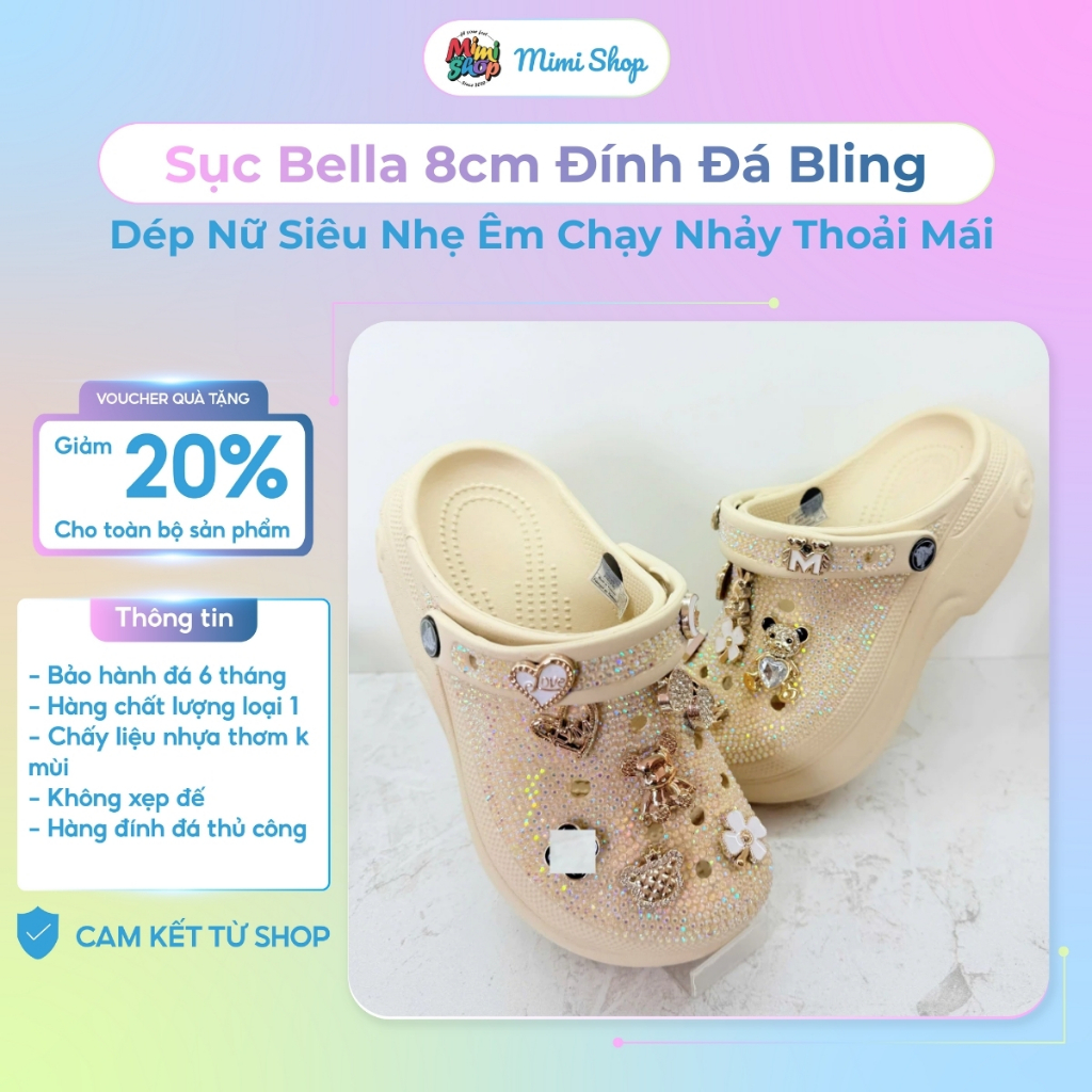 Sục Bella 8cm Đính Đá Bling Mimishop – Dép Nữ Siêu Nhẹ Êm Chạy Nhảy ...