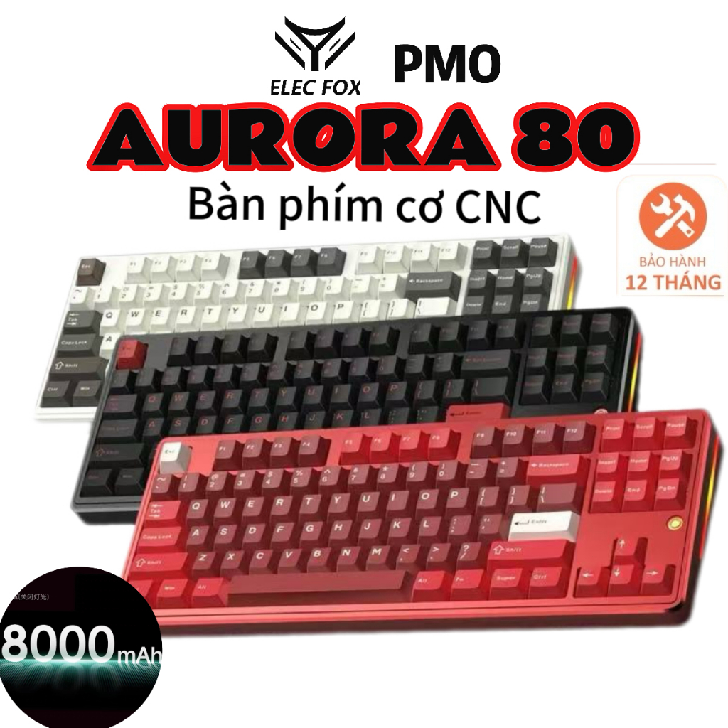 Bàn Phím Cơ Prebuild PMO Aurora 80 TKL 87 Phím Nhôm CNC 3 Chế Độ Kết ...