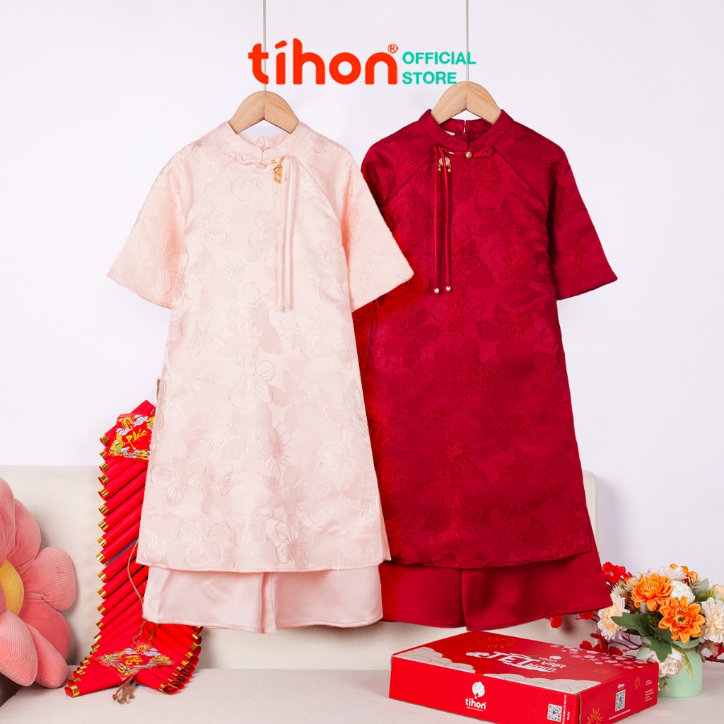 Set Áo Dài Cách Tân Bé Gái TIHON Gấm Hoa Nổi Sang Trọng - Đồ Tết Cho Bé ...