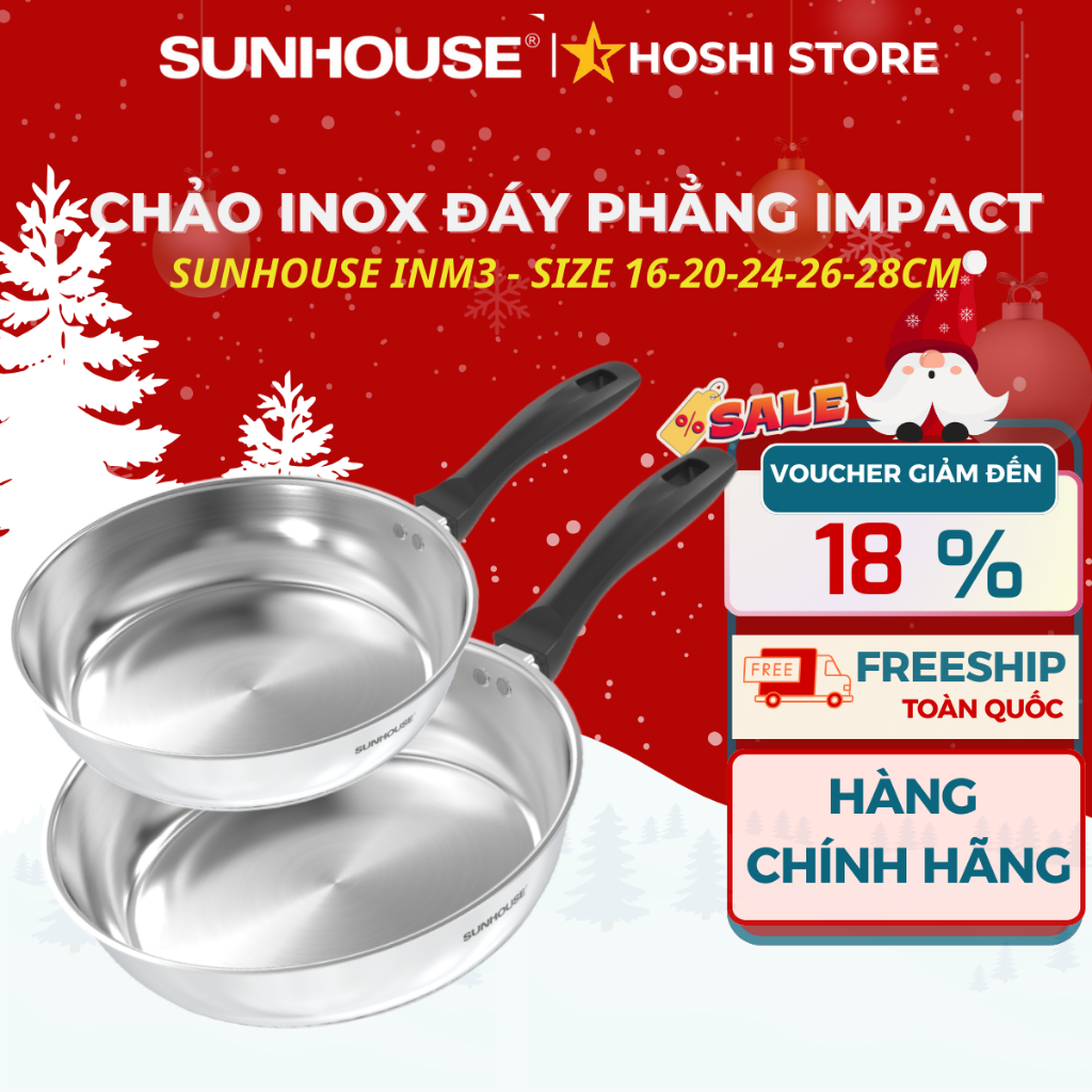 CHẢO INOX ĐÁY PHẲNG IMPACT SUNHOUSE ECO IN16M3/20m3/24M3/26M3/28M3 ...