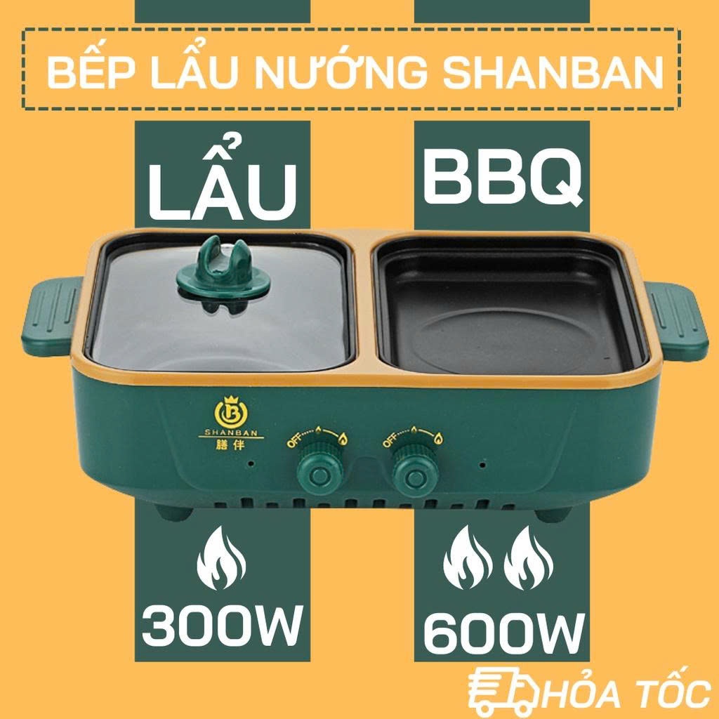 Nồi lẩu + chảo nướng điện 2 ngăn 1200w SHANBAN tiện lợi 2in1 giá tốt ...