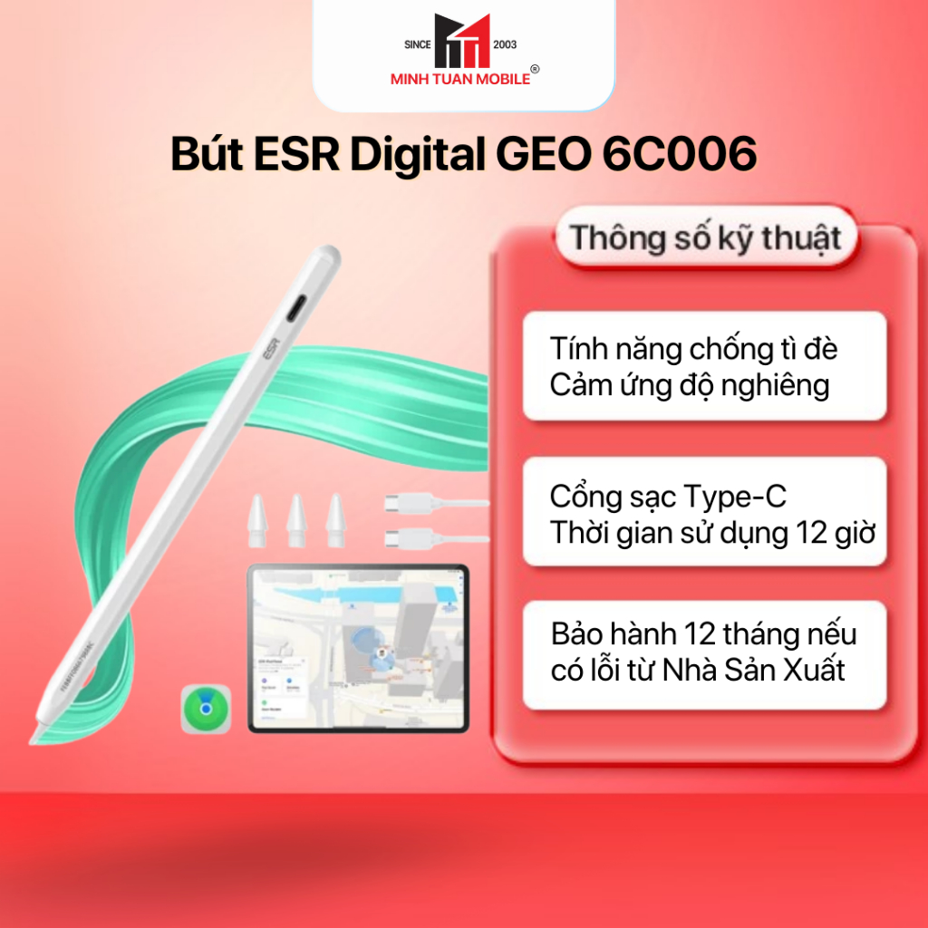 Bút cảm ứng ESR Digital GEO 6C006 dùng được cho Gen 10/9/8/7/6 Gen và ...