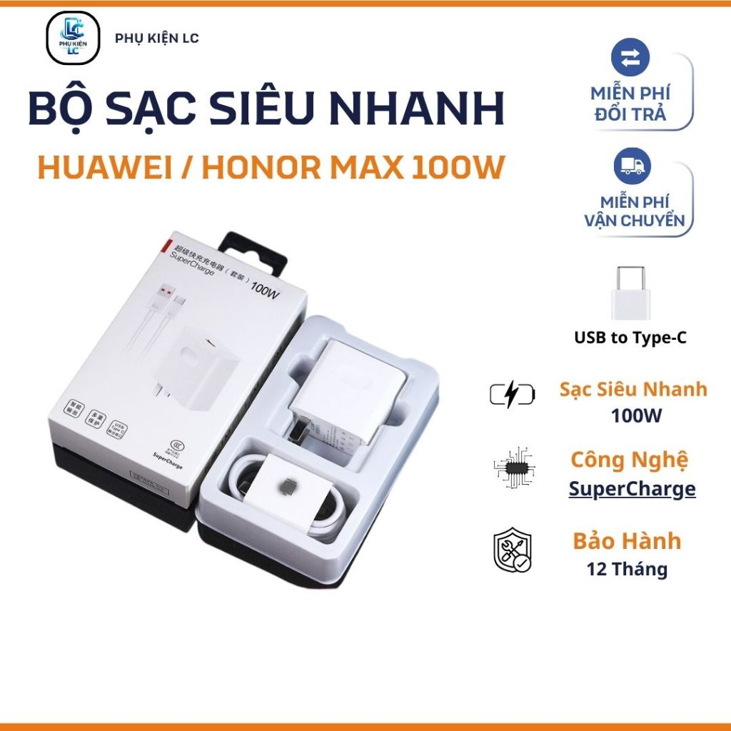Bộ Sạc Siêu Nhanh Huawei / Honor Max 100W USB - Type C - Bảo hành 12 ...