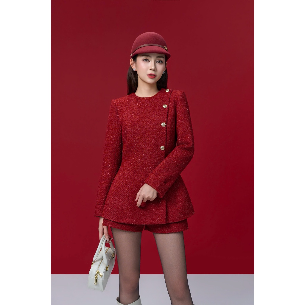 VELVET SET - Set dạ đỏ mùa đông thanh lịch hàng cúc chéo sang trọng by ...