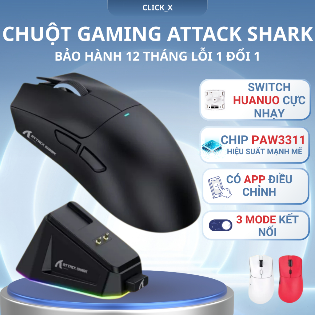 Chuột Gaming Không Dây Attack Shark R1-X11 Siêu Nhẹ Chip Paw3311 Cực ...