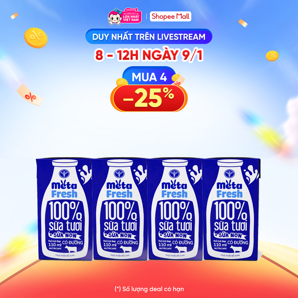 Sữa tươi có đường bổ sung sữa non Metafresh 110ml, lốc 4 hộp | Shopee ...
